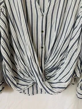 a.n.a | Tops | Ana Blue And White Striped Twist Front Button Down ...